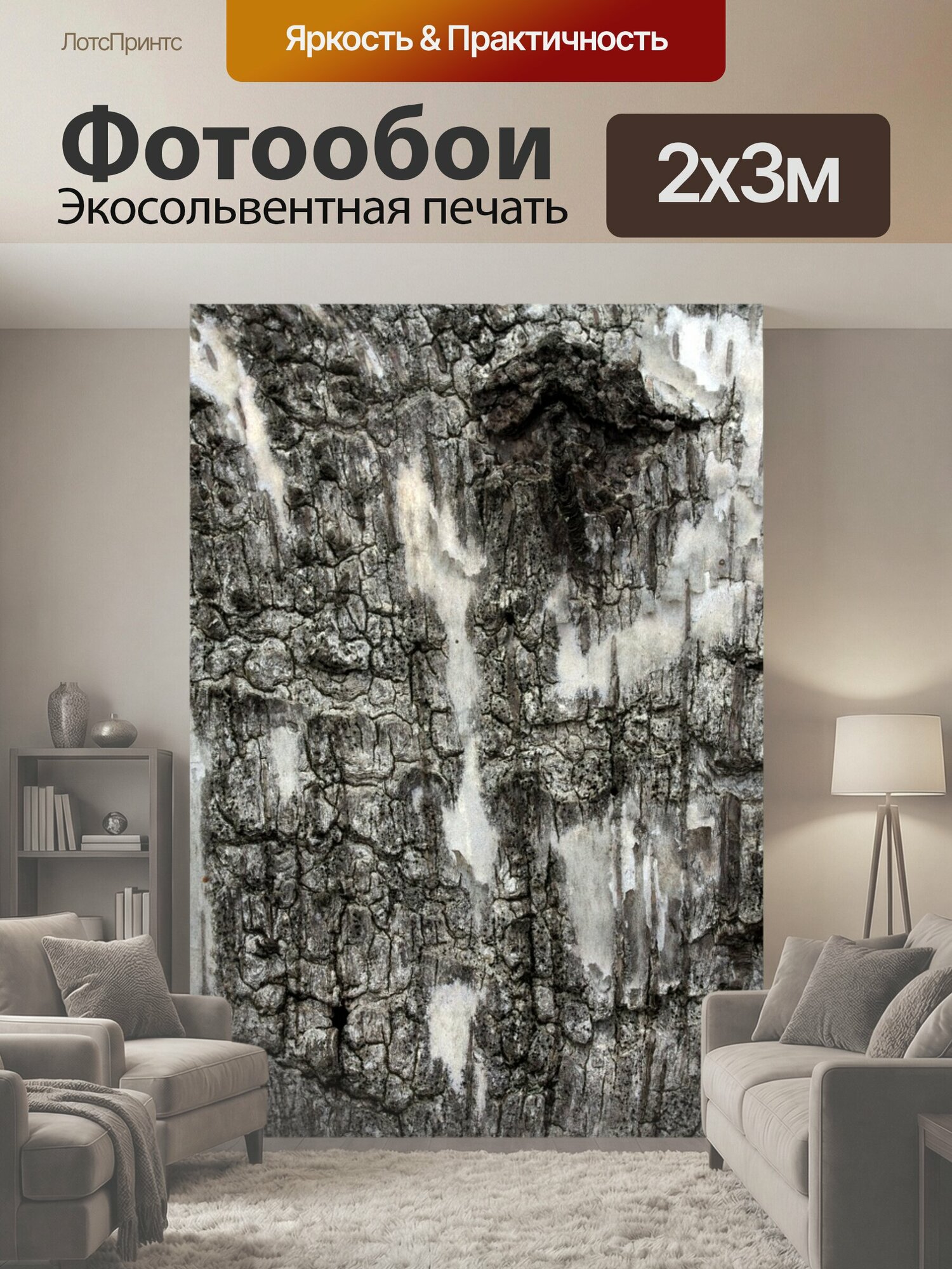 Фотообои "Береза, лаять, береста" 200x300 см. экосольвентная печать
