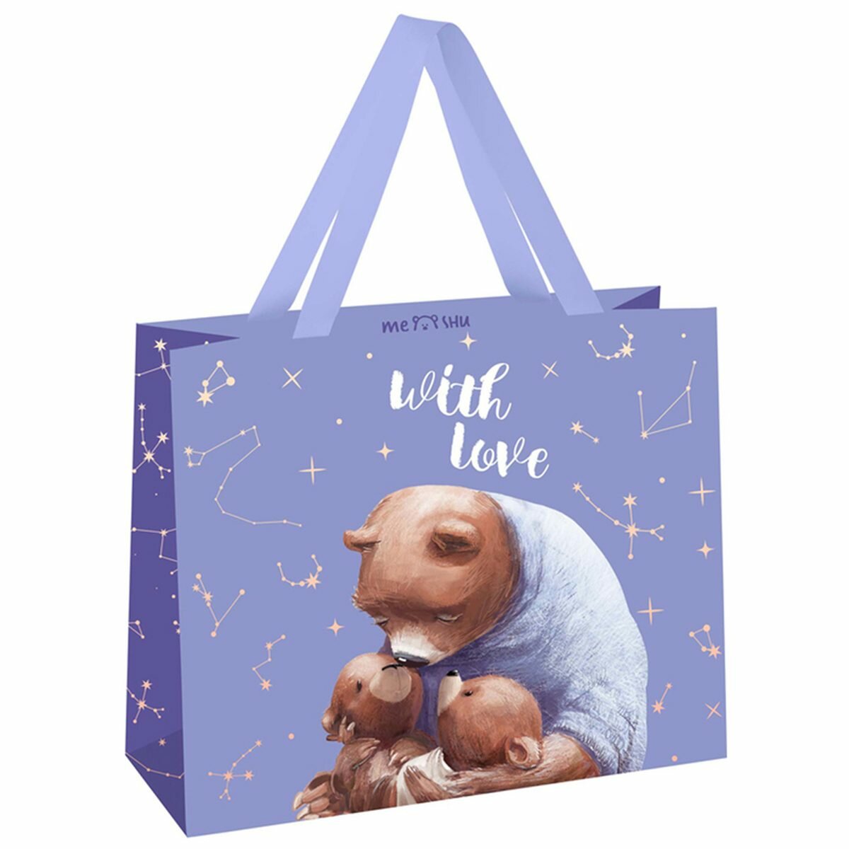 Пакет подарочный 32x26x12см MESHU "With love", отд. фольгой, матовая ламинация (MS_45850), 12шт.
