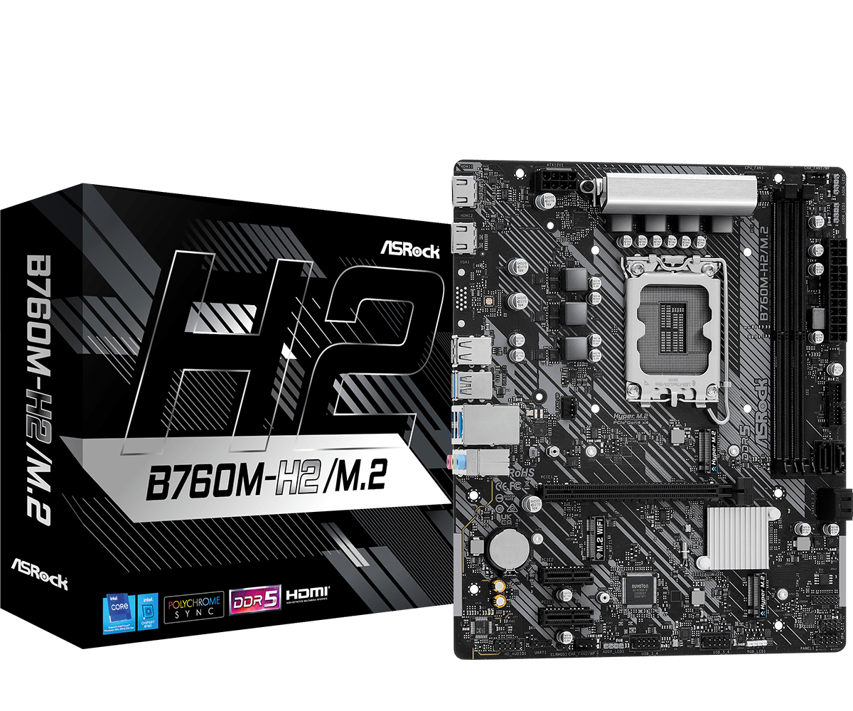 Материнская плата ASRock B760M-H2/M.2 (mATX, B760, 2xDDR5, 2хM.2, 3хPCIe, 2хHDMI)