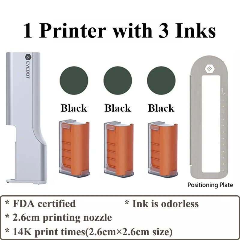 EVEBOT PrintPen Портативный Мини-Принтер для Лате-Арты 3 Black Inks Set