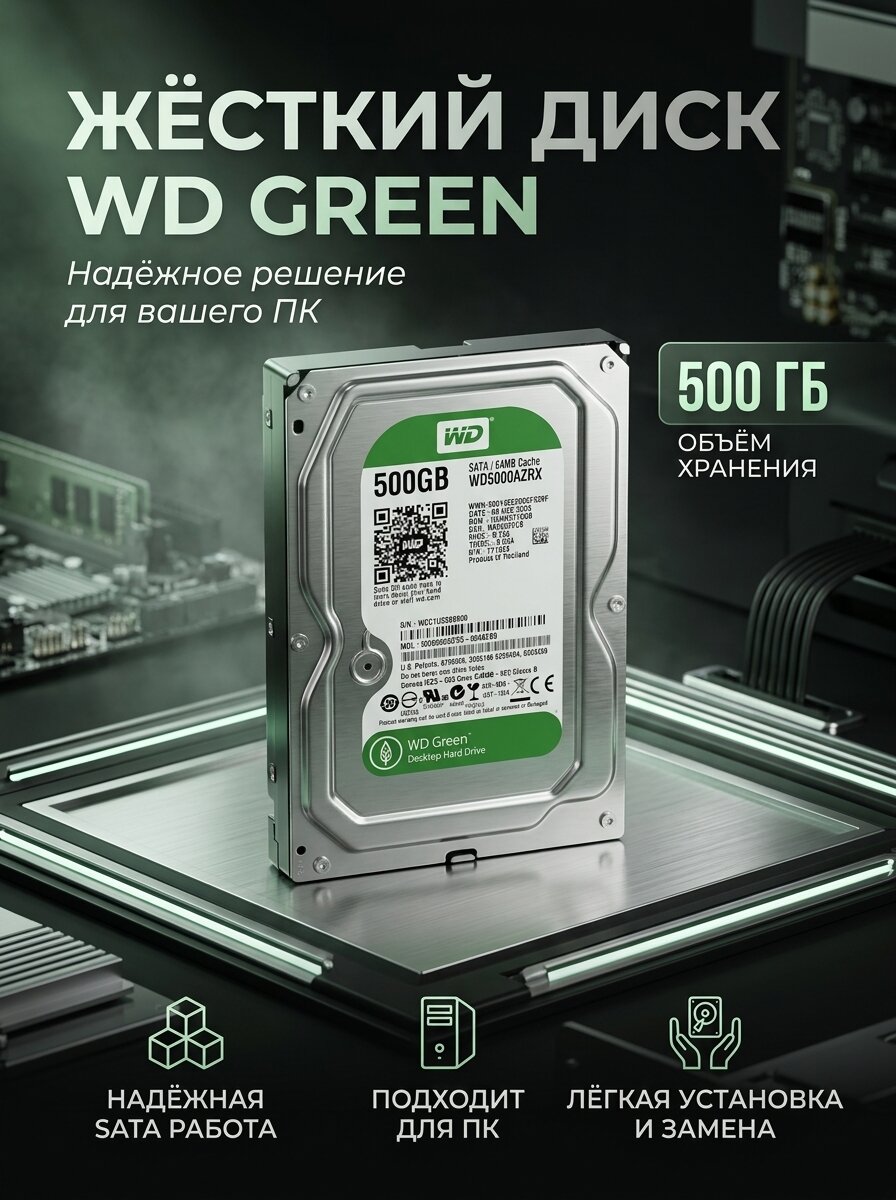 Жесткий диск 500 ГБ Western Digital Green SATA 3.5