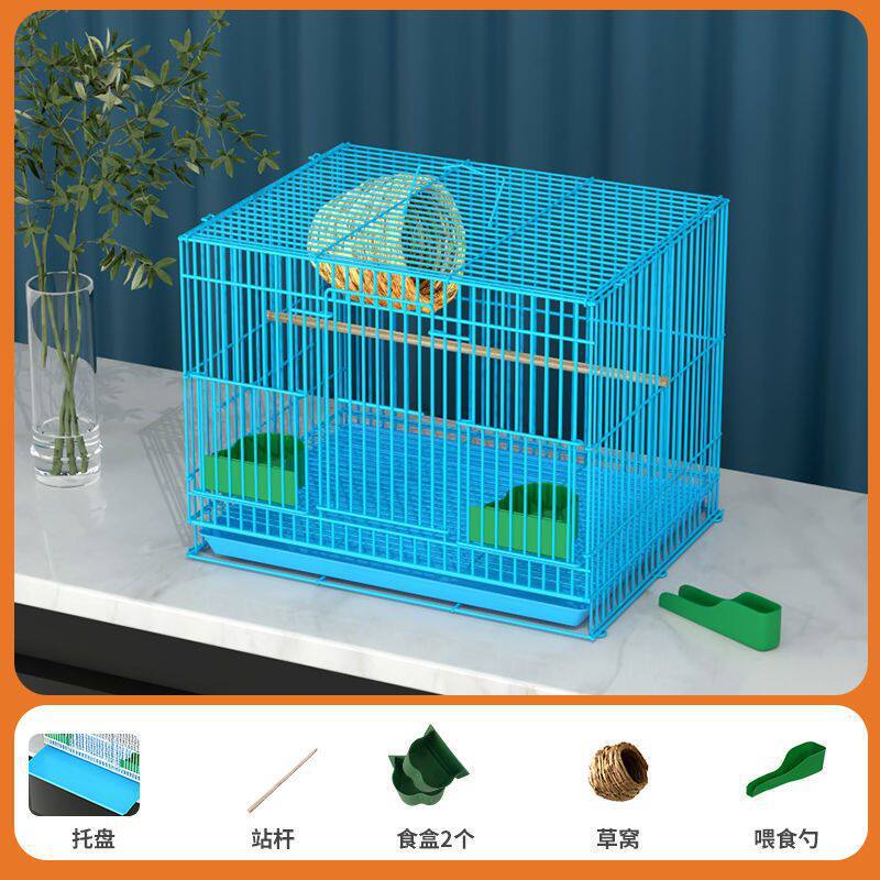 Клетка 50x33x33 см синяя для птиц с гнездом и кормушкой базовый комплект