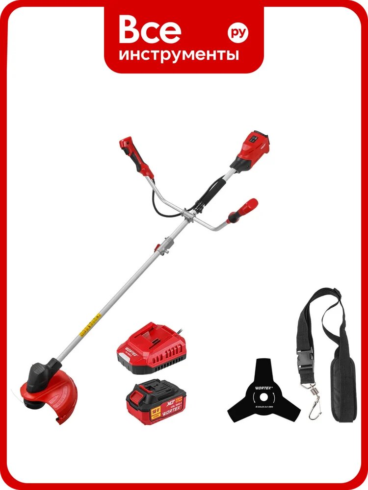 Триммер аккумуляторный WORTEX TB 2418 AT, XLT SET, бесщеточный, 18 В, ширина скашивания 340/255 мм, леска/нож 2333191 ЦИ-6822922872