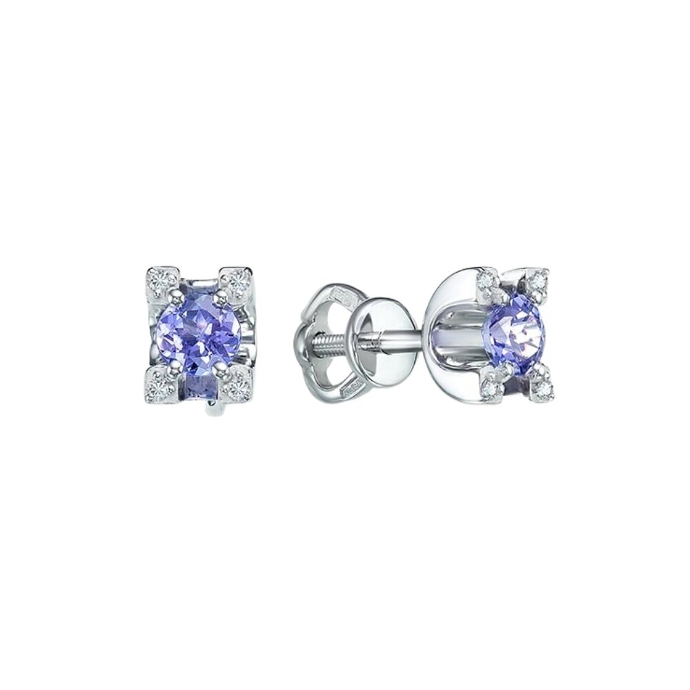 Серьги золото, 585 проба, танзанит