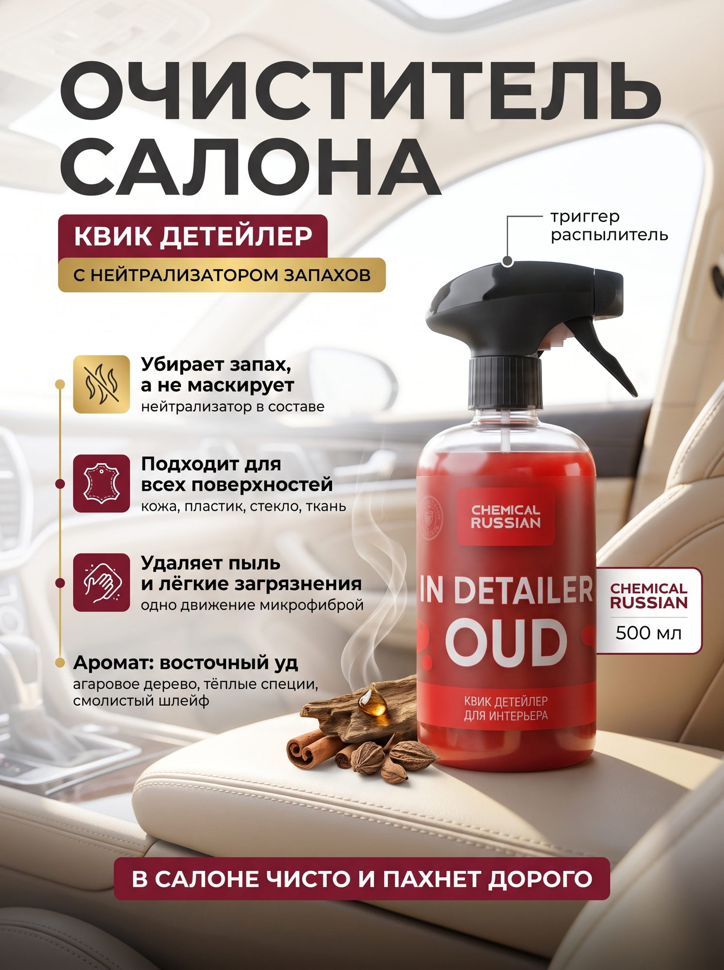 Спрей для ухода за салоном - IN Detailer Oud, 500 мл, Chemical Russian, квик детейлер