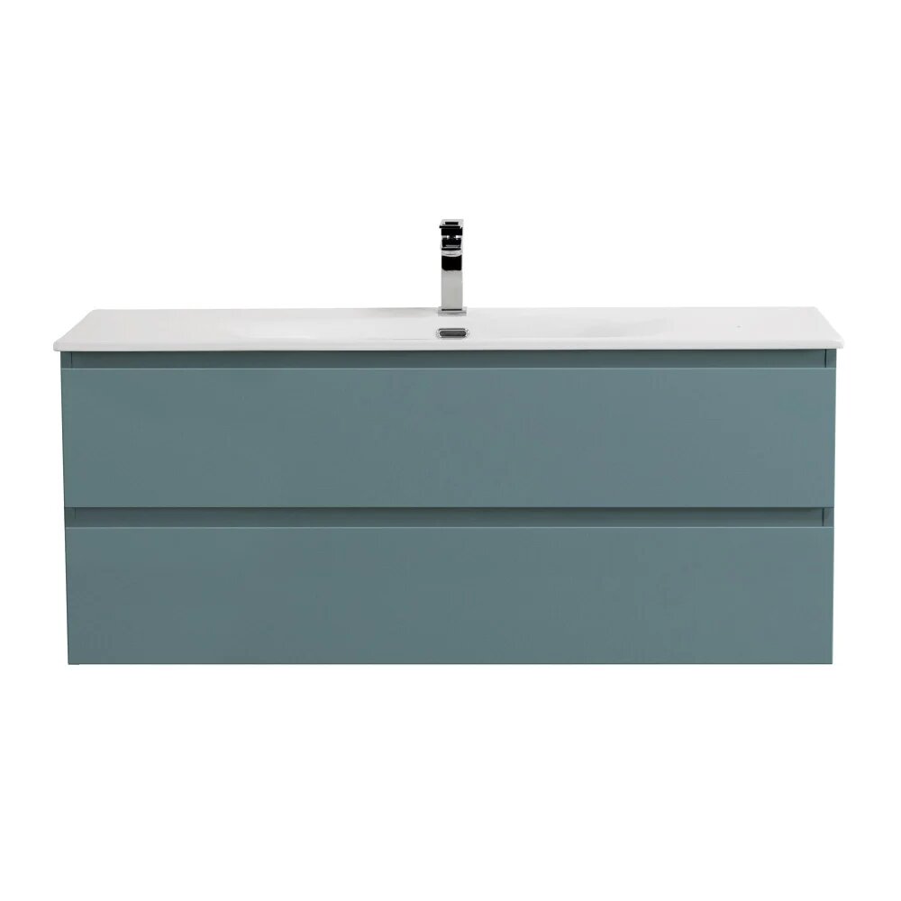 Тумба с раковиной BelBagno Kraft 120 подвесная, 121 см, голубая, матовая, из МДФ, с ящиками, раковина для ванной, фаянсовая, прямоугольная, встроенный слив-перелив