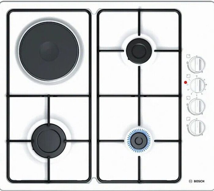 Bosch Варочная панель комбинированная PBY6C2B82Q, Serie 2, 5.75/1 кВт, 3 газовые конфорки, электроподжиг, газ-контроль, белая