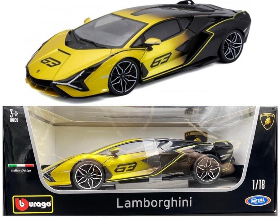 Игрушечная машинка Bburago Lamborghini Sian FKP 37, yellow fade, 1:18