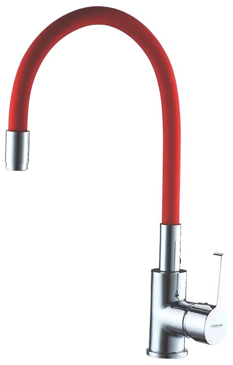 Смеситель для кухни Ledeme Rainbow L4898-1 с гибким изливом, с поворотным изливом, хром, красный, глянцевый, однорычажный, латунный, с керамическим картриджем