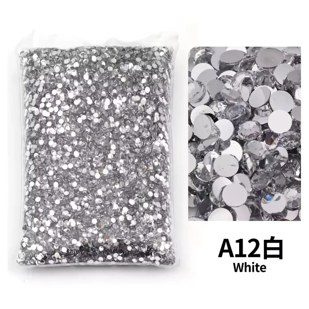 Стразы из смолы 2-6 мм AB, плоское дно, для декорирования Черный, 3mm SS10-10000pcs, White12