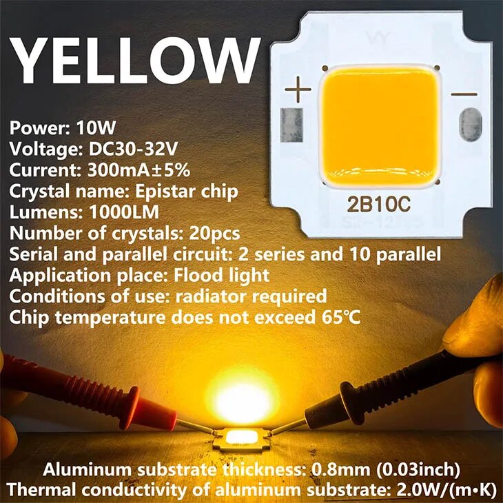 Светодиоды DT&ZM COB 10Вт-50Вт красный/зеленый/синий/желтый 10W Yellow