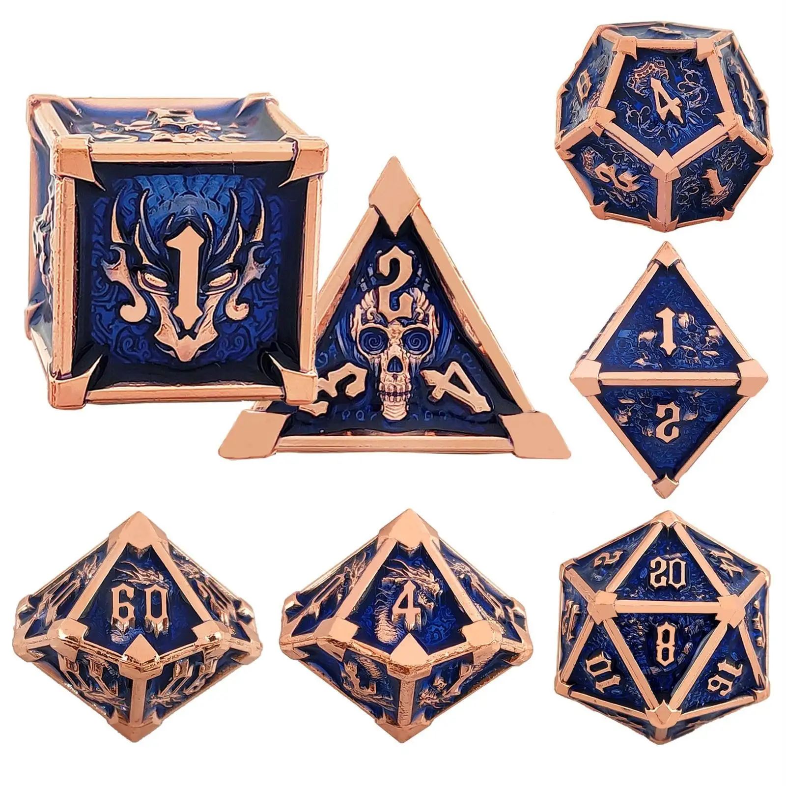 DnD Skull&Dragon Metal Dice Set, кубики метал для DnD и настольных ролевых игр (дайсы ДнД) 7 шт.