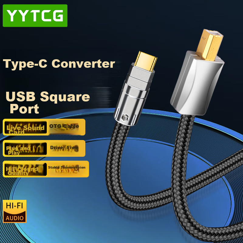YYTCG Премиум-кабель для аудио с серебряным покрытием Type-C к USB-B 0.5 м с поддержкой DAC для телефона, компьютера,
