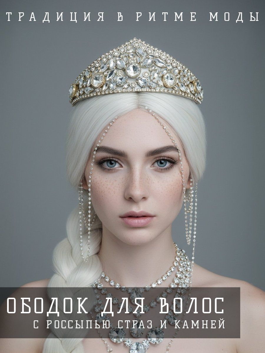 Ободок широкий с камнями и стразами "Царевна"