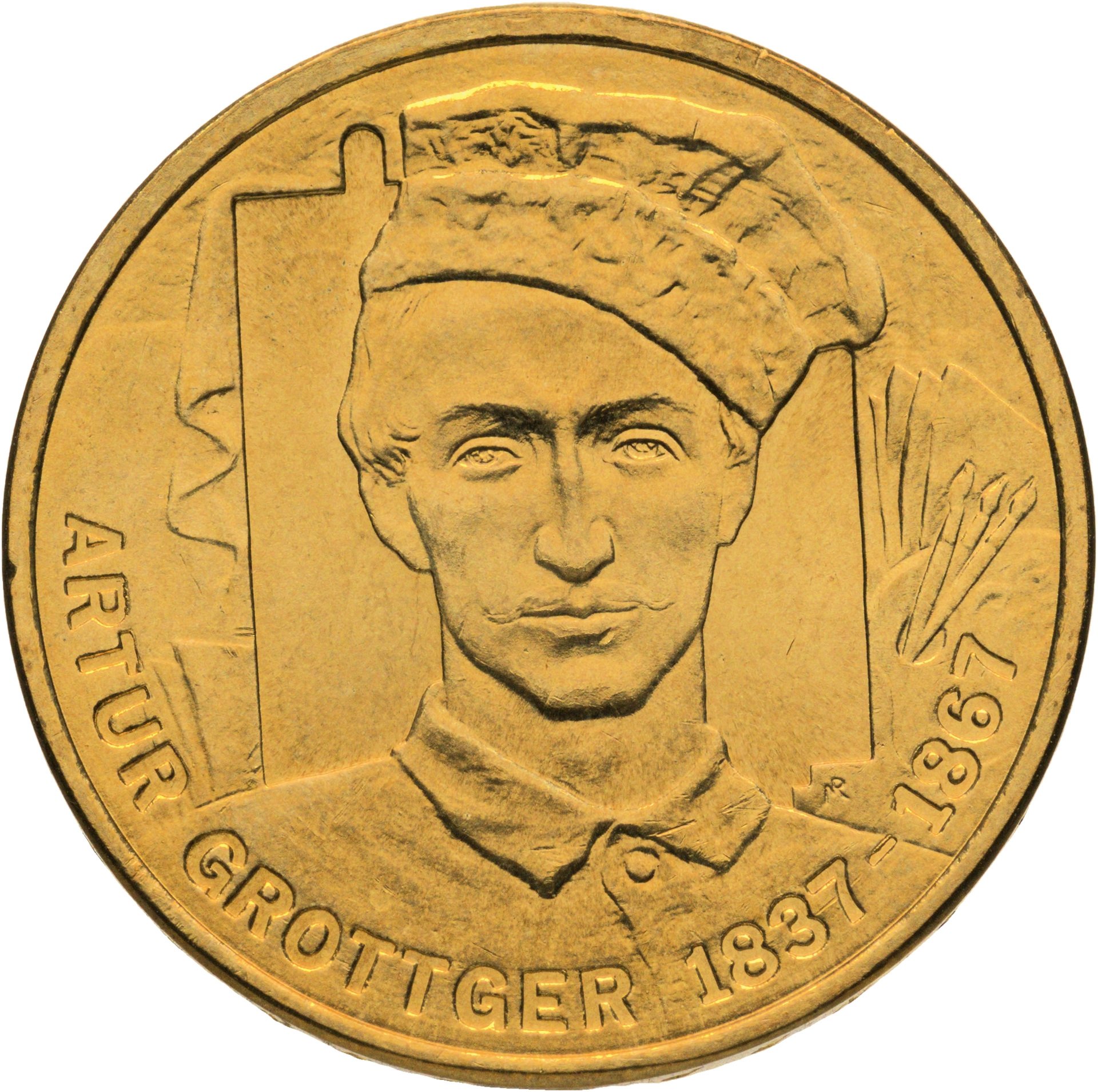 Польша 2 злотых 2010 "Художник Артур Гротгер", Латунь, в сохранности UNC