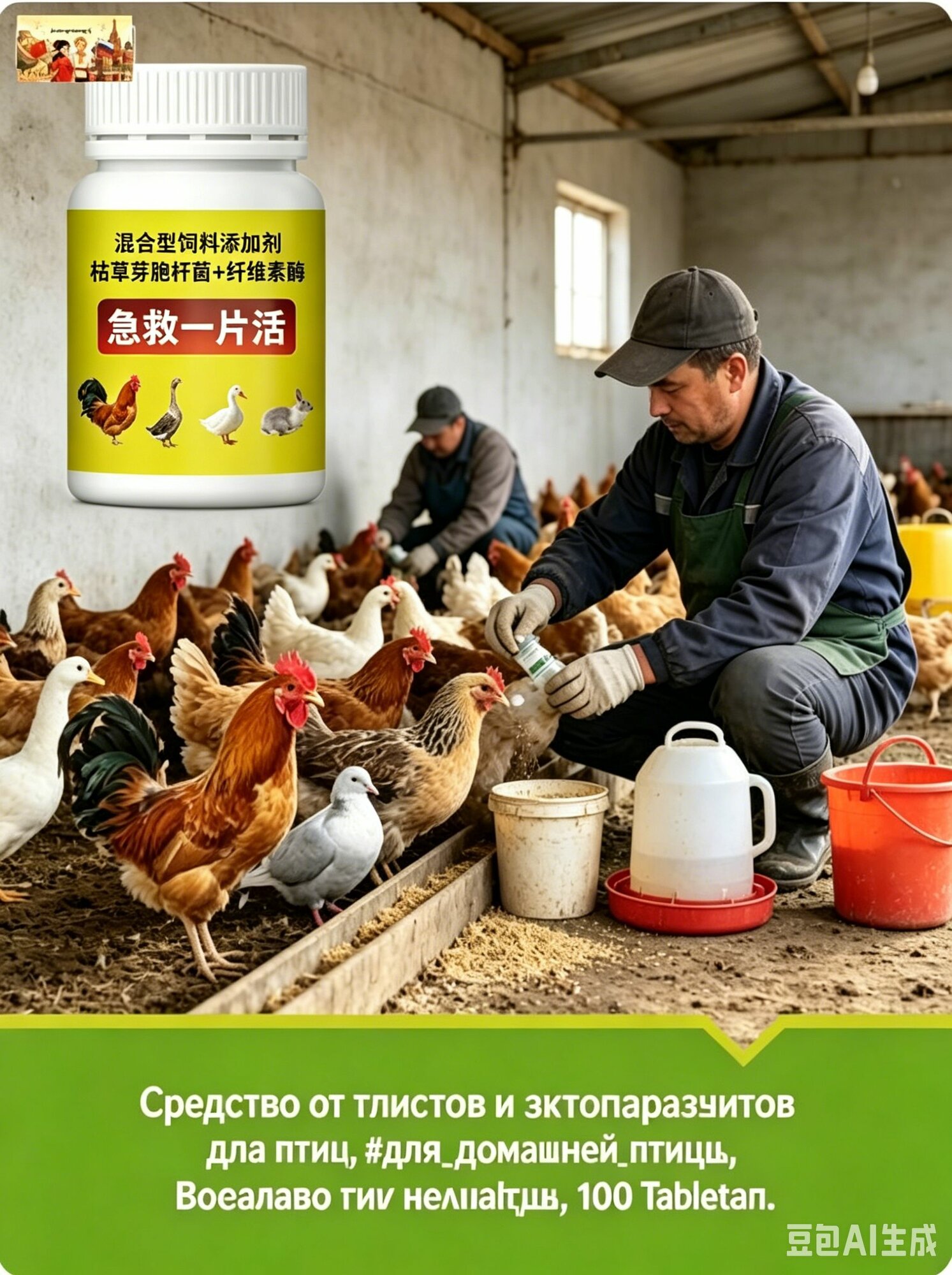 Средство от глистов для кур и уток безвредное простое применение с кормом или водой результат 100% - 1 упаковка