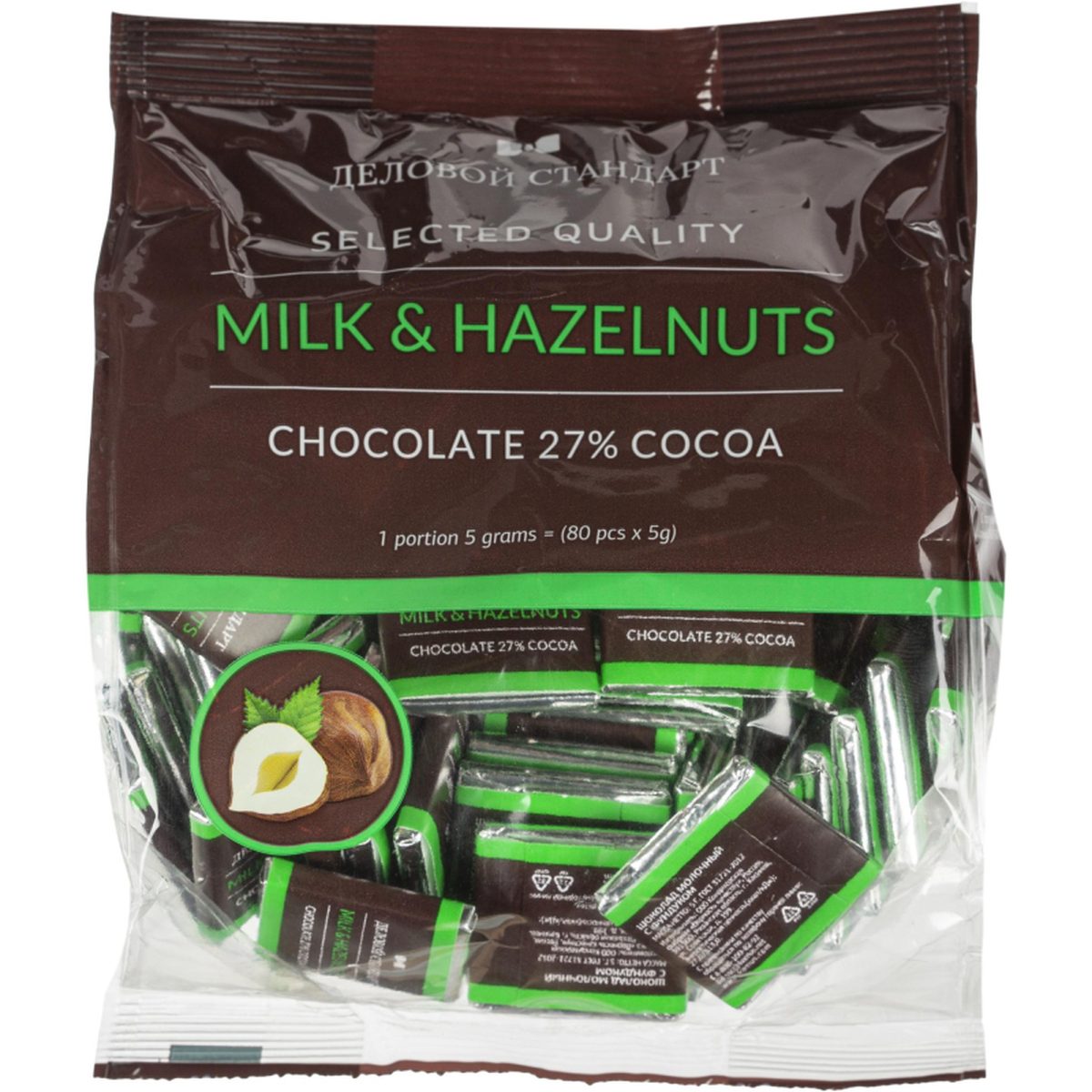Шоколад порционный Деловой Стандарт Milk&Hazelnuts (80шт. по 5г), 1 уп.
