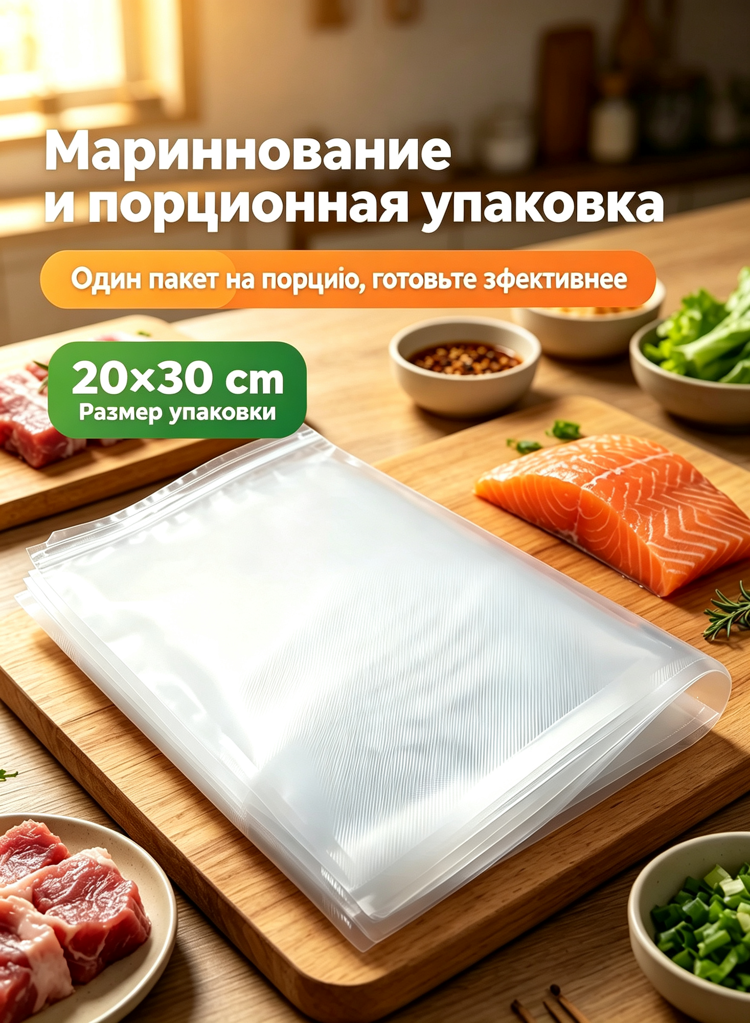 Вакуумные пакеты рельефные, для еды, заморозки и варки, 50 шт