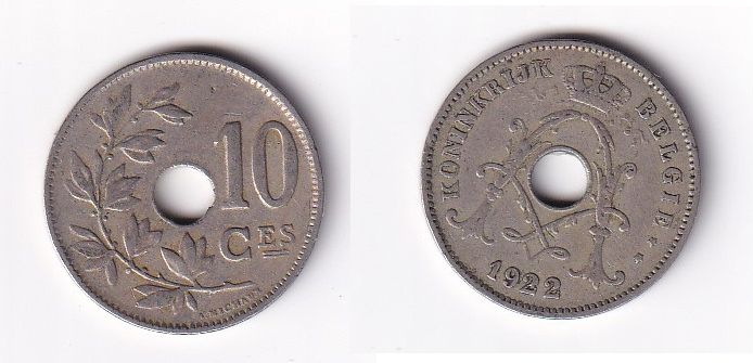 Бельгия, 10 сантимов, 1922 год