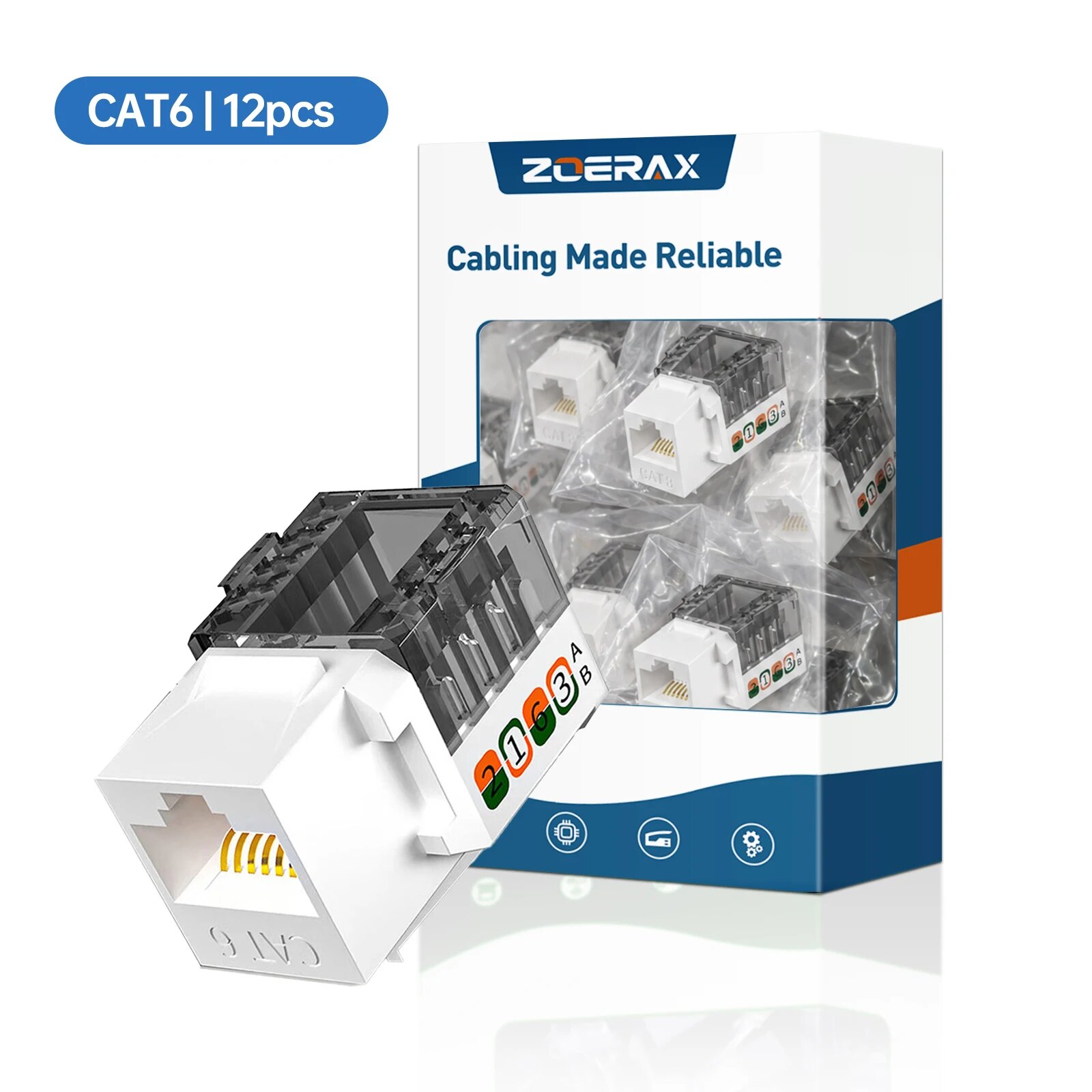 ZOERAX CAT6 Keystone Jack RJ45 Белый, 12pcs