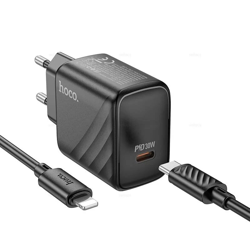 ЗУ Сетевое HOCO CS22A 1Type-C 3.0A PD 30W + кабель Lightning/Type-C 1м Black