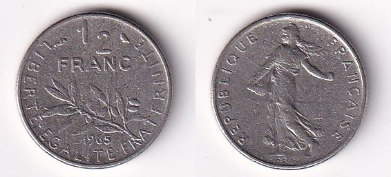 Франция 1/2 франка 1965 год