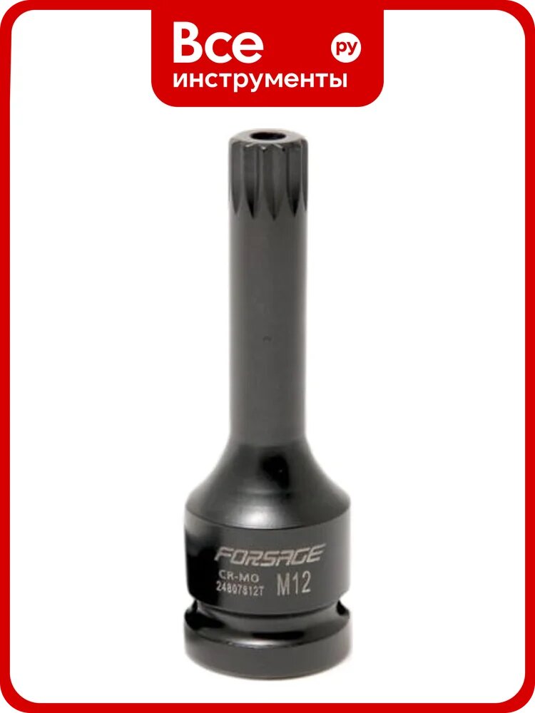 Головка-бита SPLINE глубокая ударная с отверстием (M12; 1/2") Forsage F-24807812T(47204)