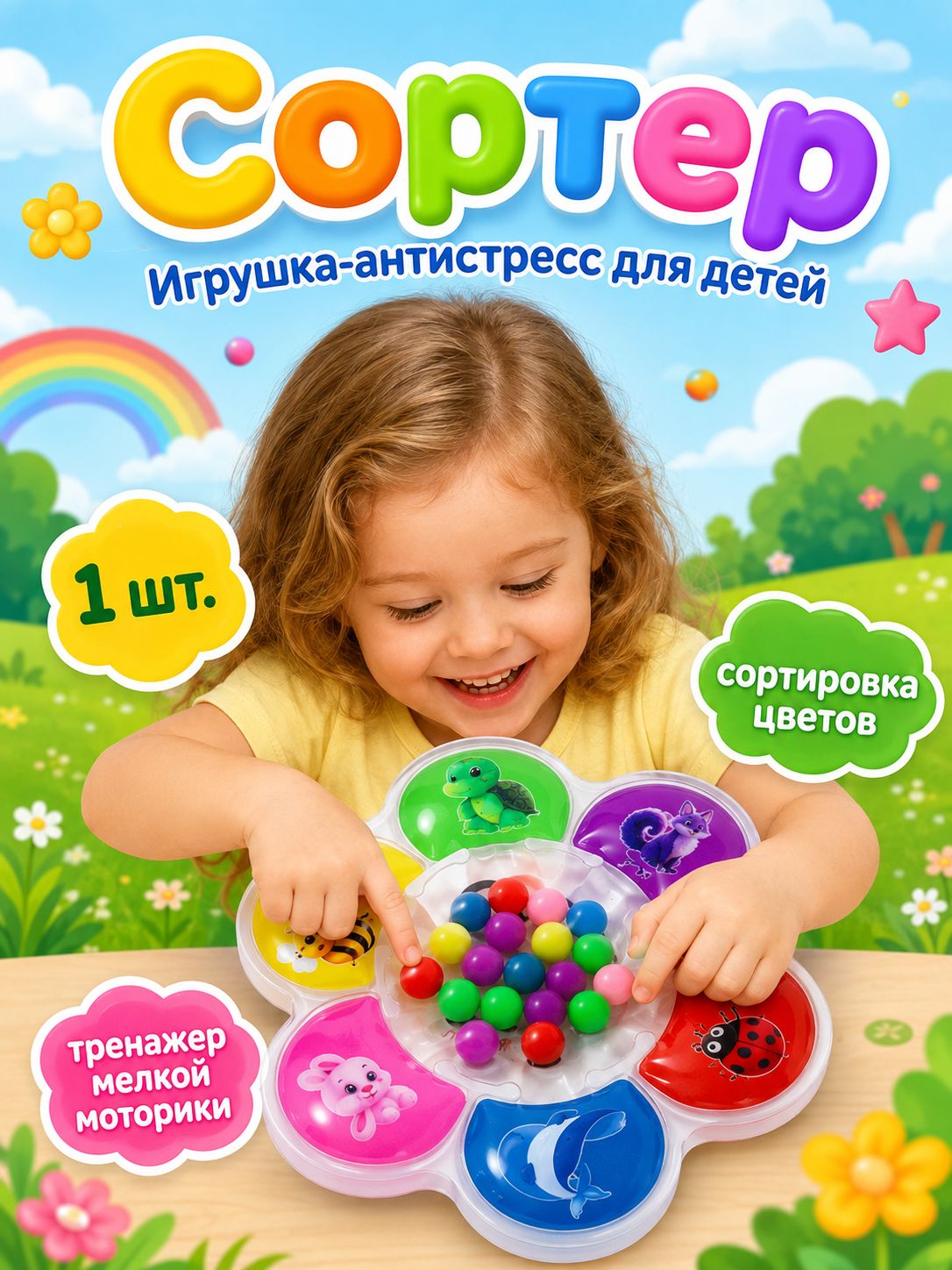 Сенсорная развивающая игрушка антистресс, сортировка цветов для малышей, развивающая игрушка для мелкой моторики малышей