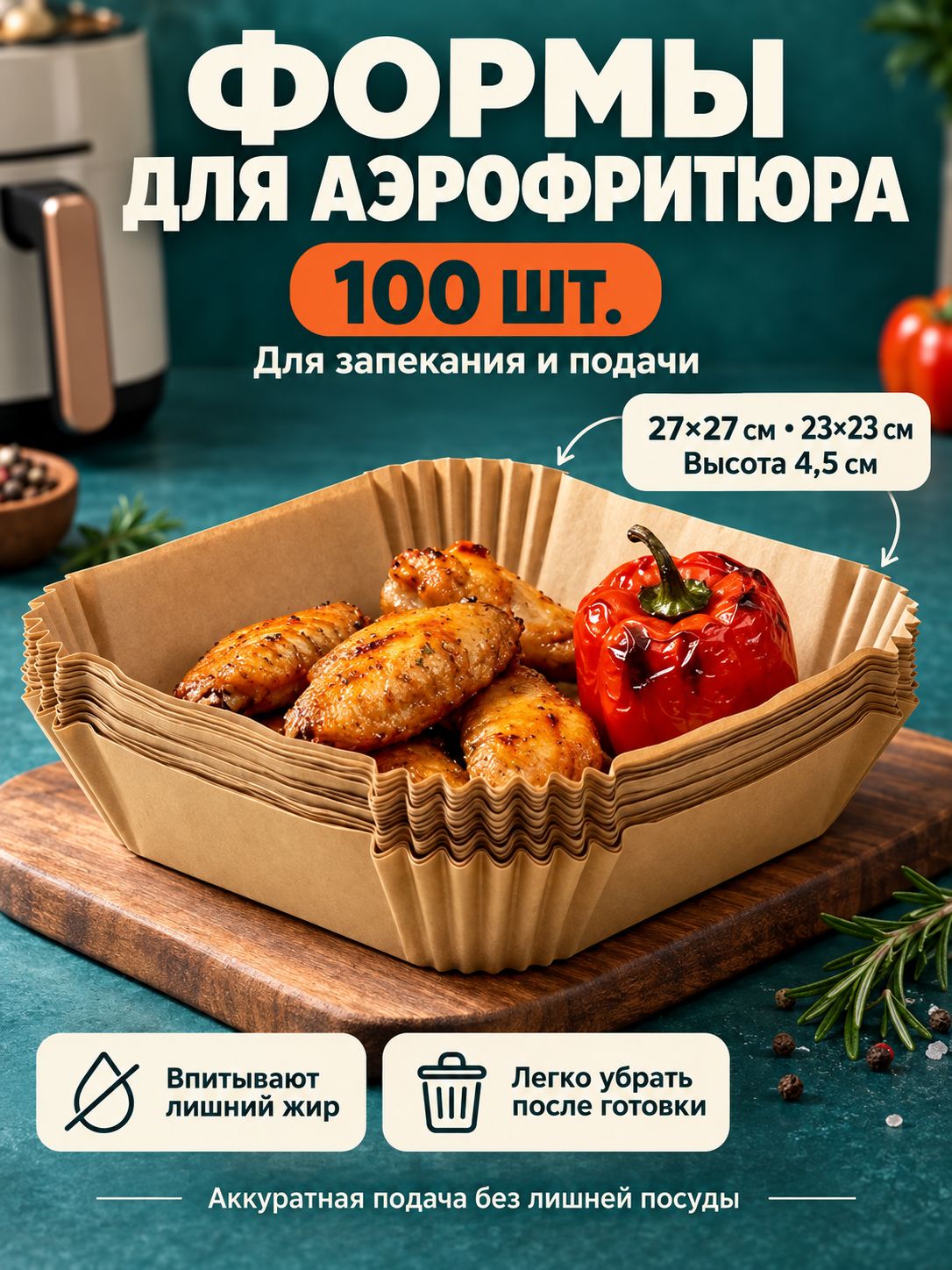 Бумага пищевая 0.27 м х 27 см, 100 шт
