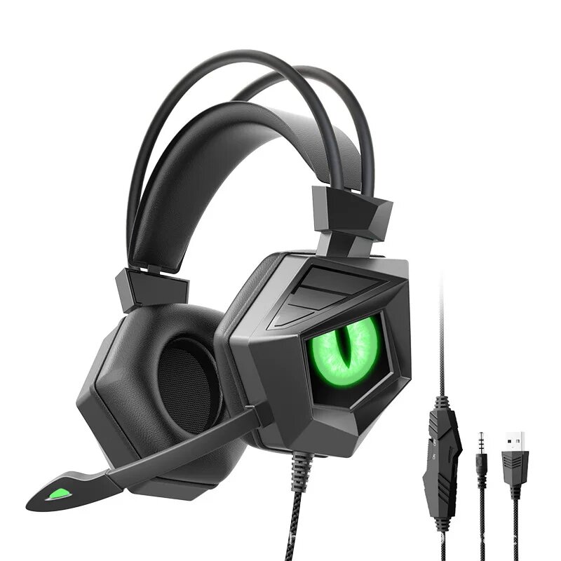 Лесно-зеленая RGB игровая гарнитура с пульсирующим светом для киберспорта