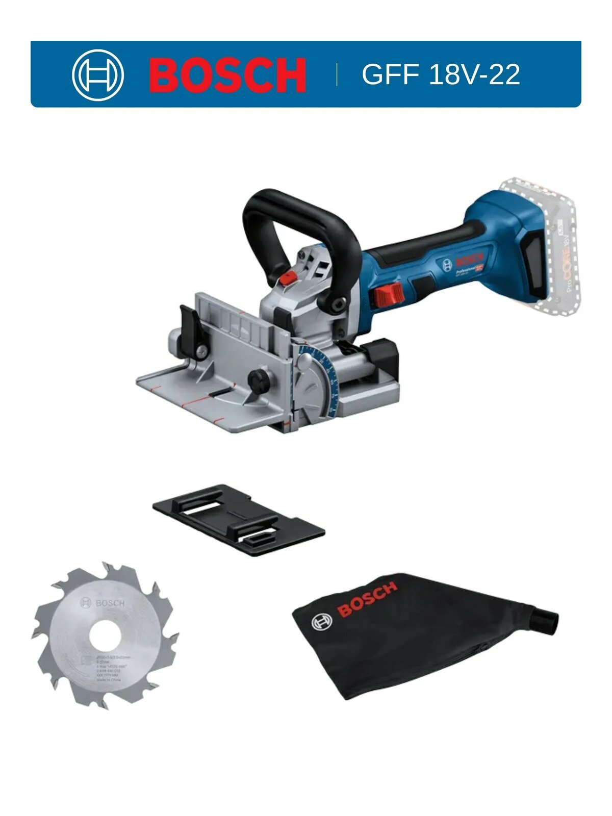 Аккумуляторный Фрезер ламельный Bosch GFF 18V-22 Professional, глубина реза 22 мм, скорость 11000 об/мин, бесщёточный двигатель без АКБ и ЗУ, арт. 0601620100