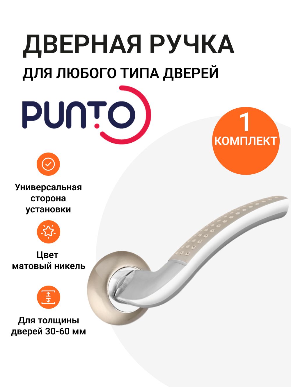 Ручка Punto (Пунто) раздельная для межкомнатных и внутренних входных дверей R. TL54. LOGICA (LOGICA TL) 105mm SN/CP-3 матовый никель/хром