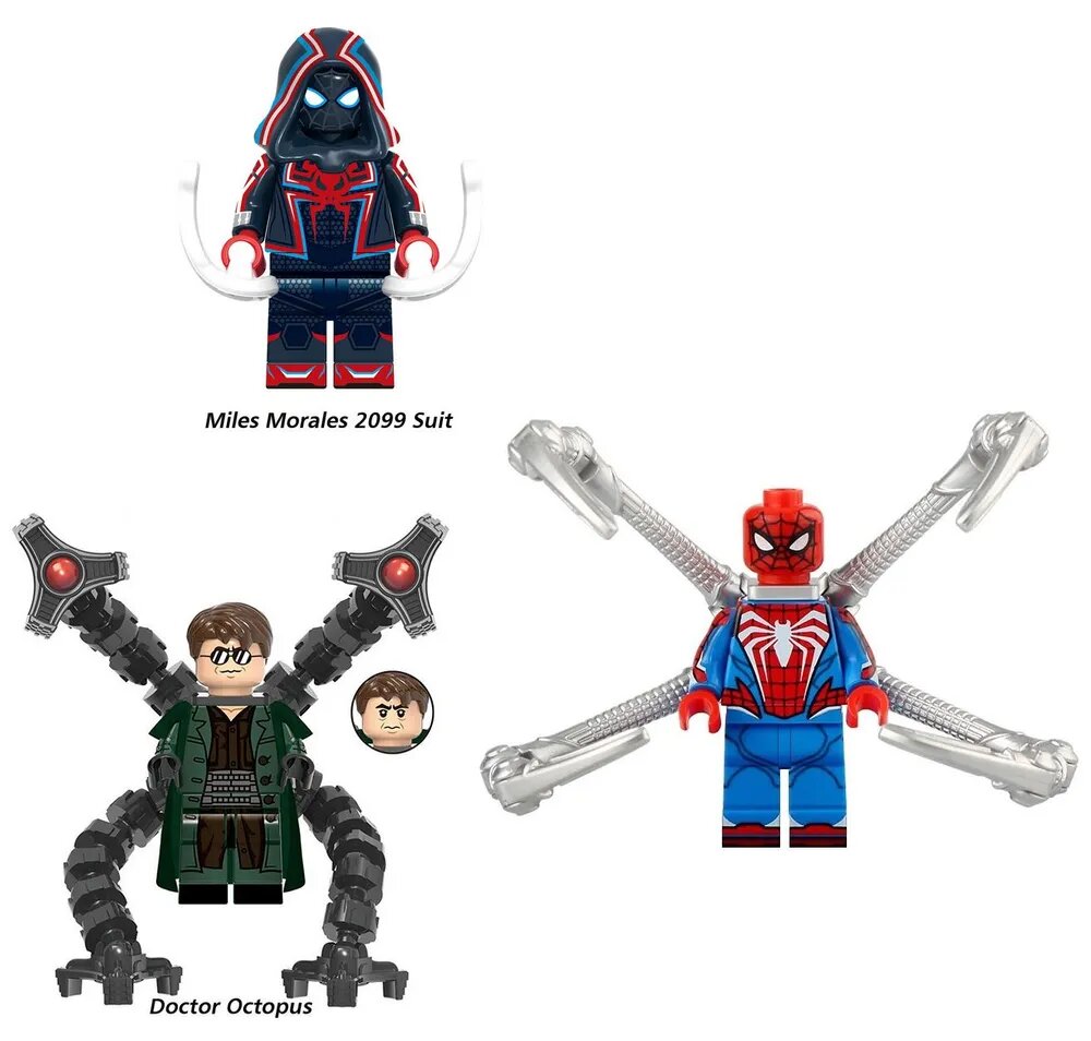 Набор минифигурок Человек Паук Майлз Моралес, Доктор Осьминог / Spider Man Miles Morales совместимы с конструкторами лего 3шт (4.5см, пакет) RT054