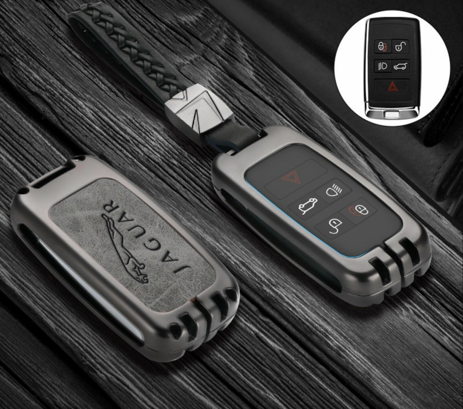 Защитный стальной кожаный чехол-ключница для смарт ключа Jaguar I-PACE F-PACE XF MyPads