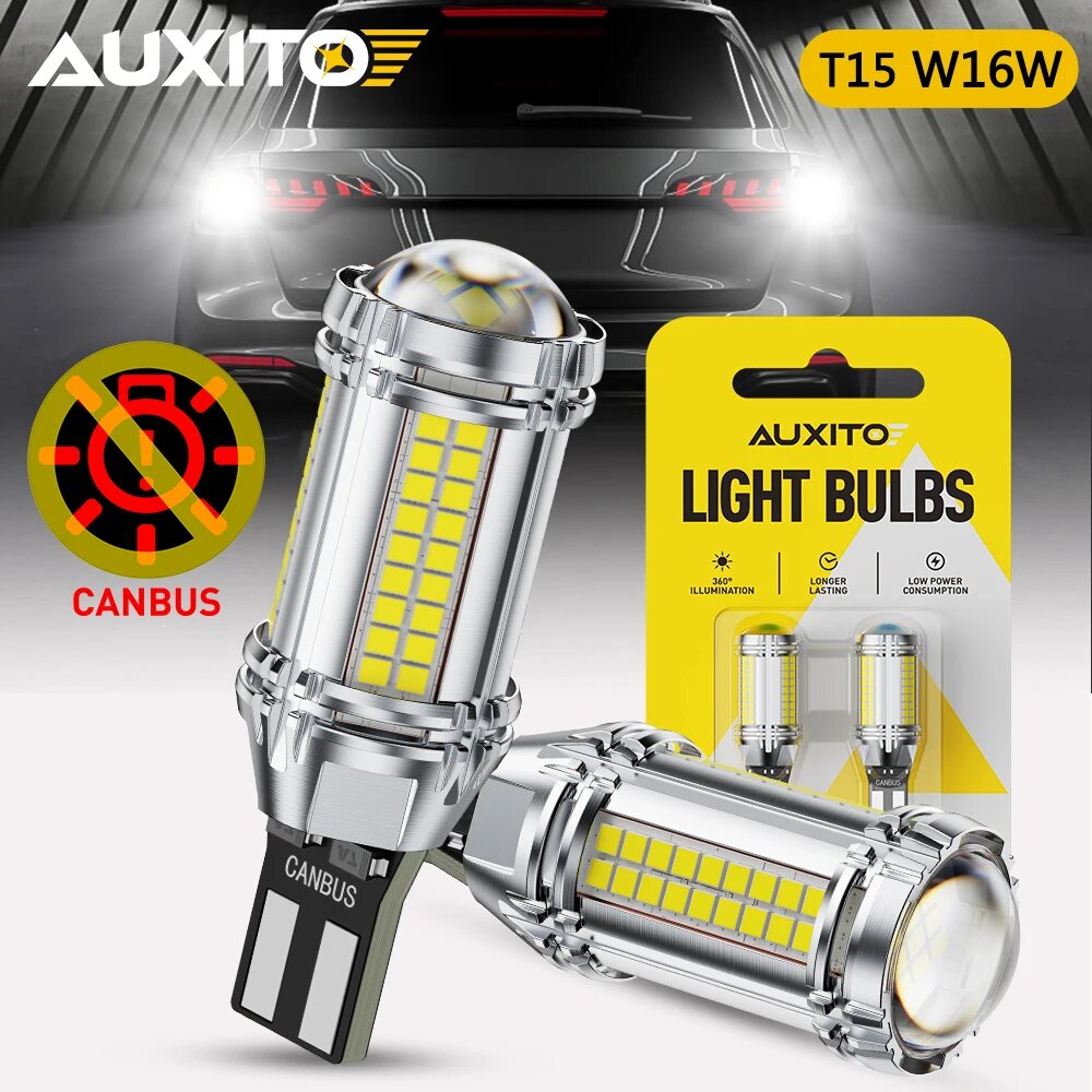 2 шт. AUXITO T15 W16W LED Canbus задние фонари, фонари заднего хода, проекторные, супер яркие, белые 6500K, линзованные лампы-прожекторы 12В