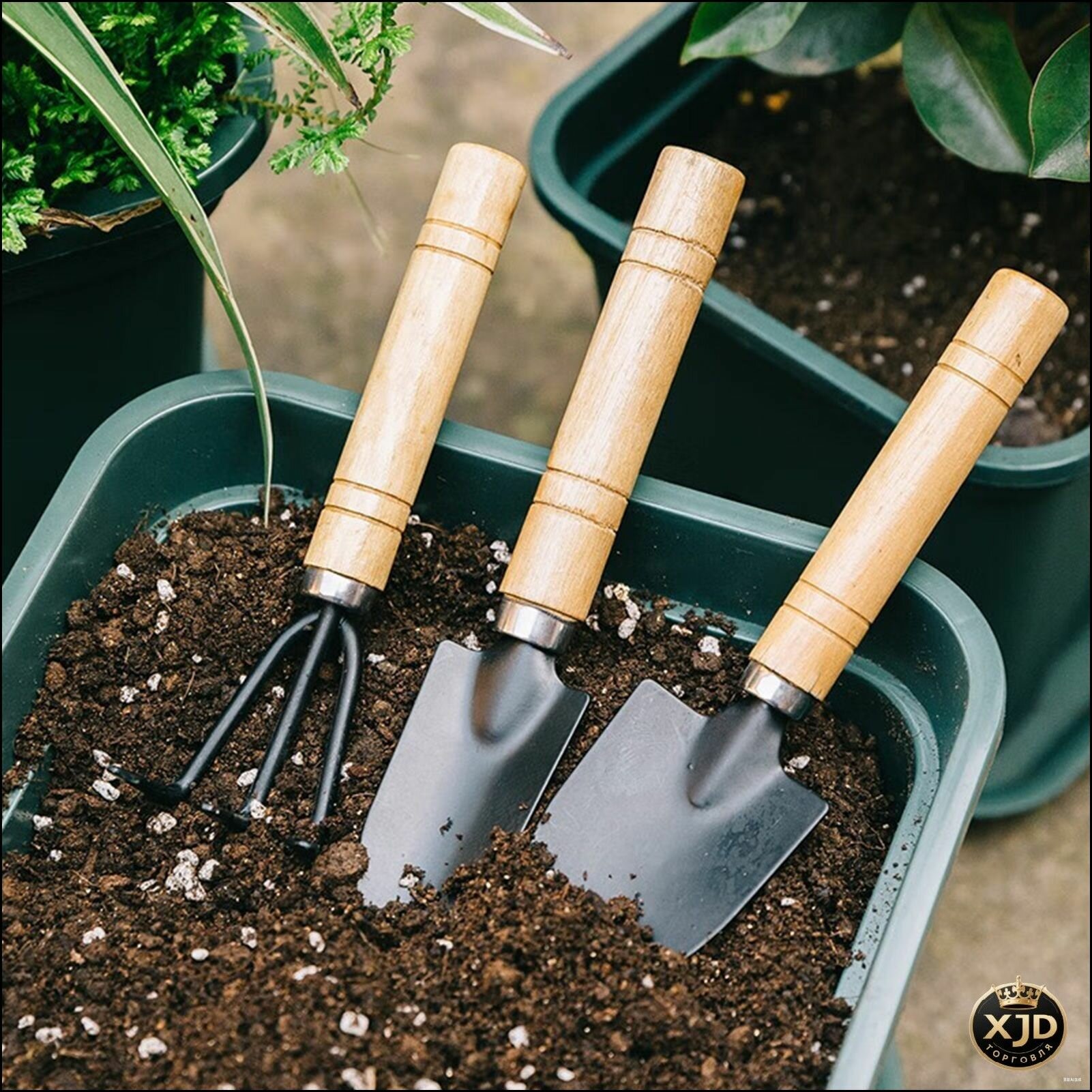 Эксклюзивный набор из трех садовых инструментов для рассады, суккулентов и цветов включает совок, лопатку и грабельки