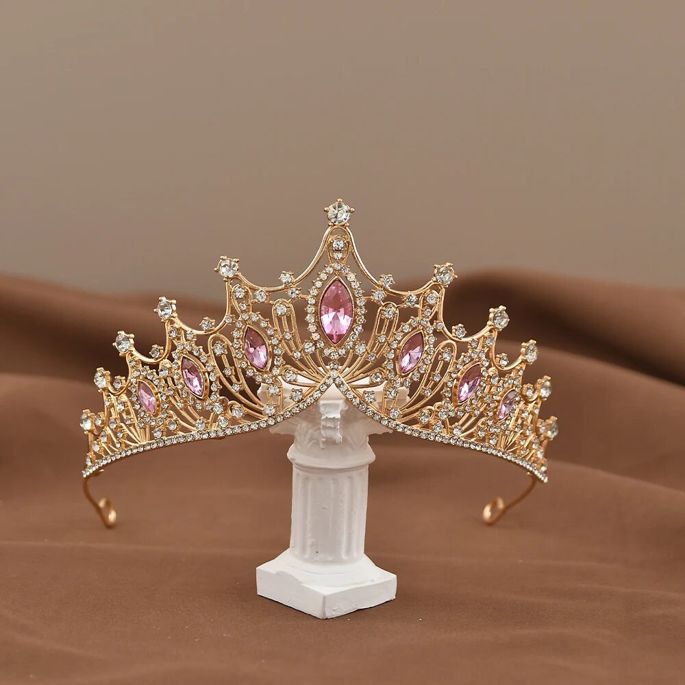 Детская хрустальная корона золотая Розовый, Gold Pink