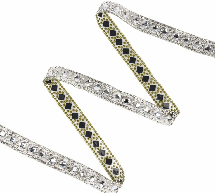 Стразы термоклеевые "Квадрат" для декорирования, лента со стразиками для творчества, термостразы квадратные на клеевой основе для рукоделия, клеевая термолента из страз, ширина 13 мм, цвет серебряный