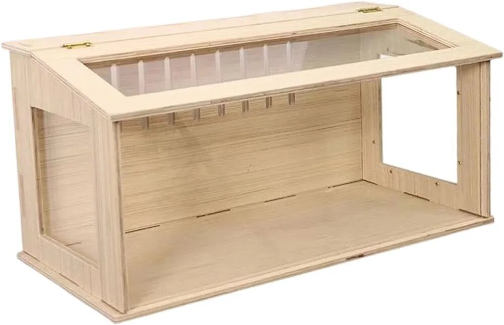 Клетка для грызунов, деревянная, 60x40x40 см, с четырьмя прозрачными сторонами.