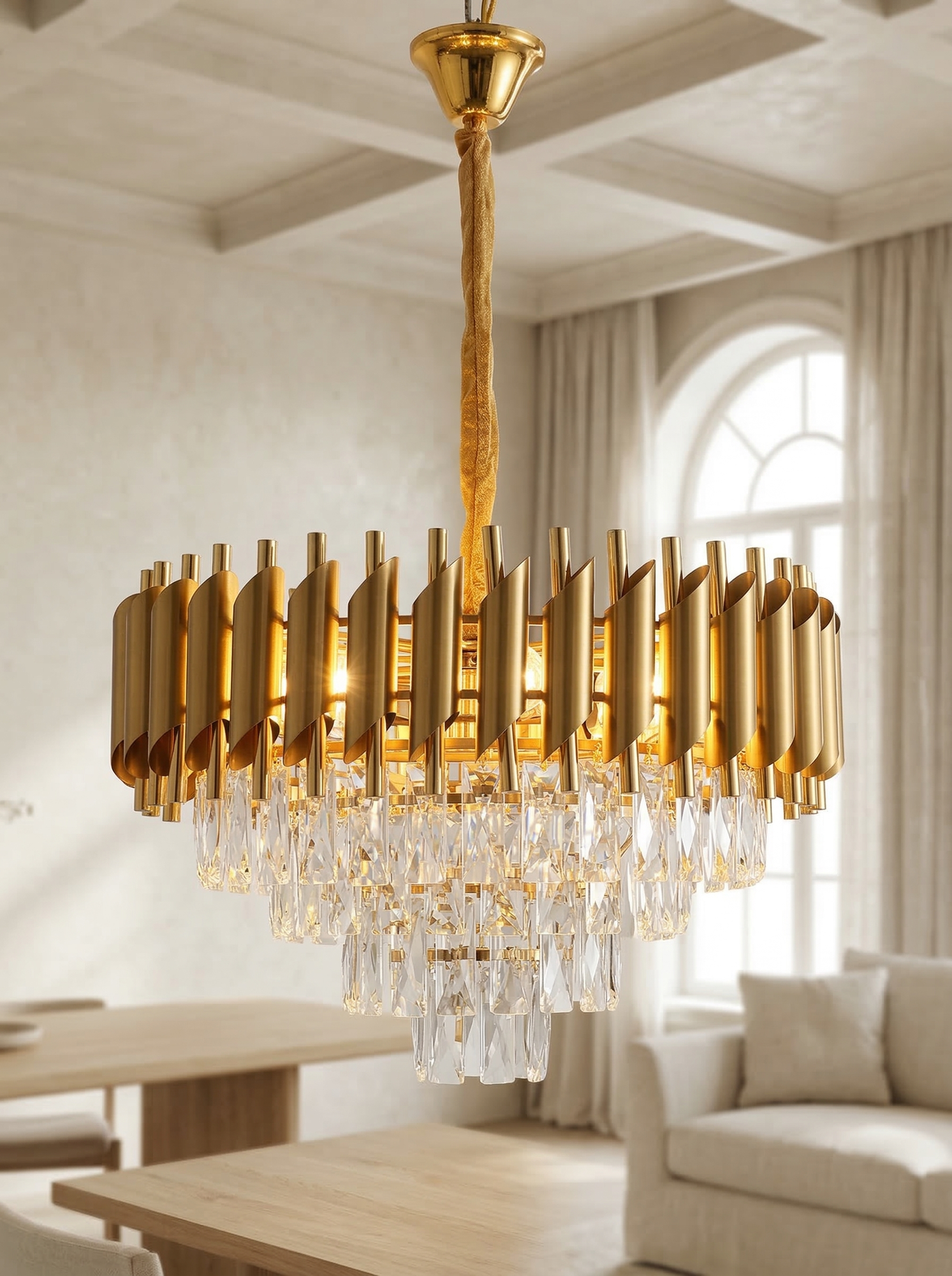 Потолочная хрустальная люстра для гостиной, в спальню, на кухню, в зал, E14, золотая, диаметр 55 см