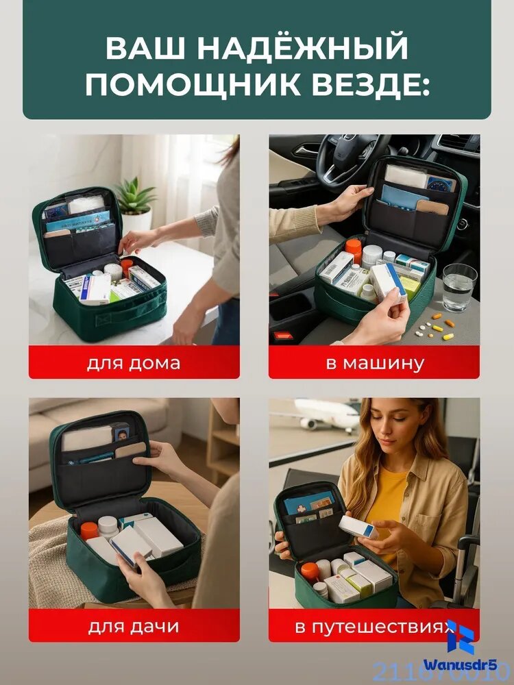 Сумка для лекарств 2в1 +мини-аптечка, 6 отсеков, полиэстер, 30x20x23 см — фото 1
