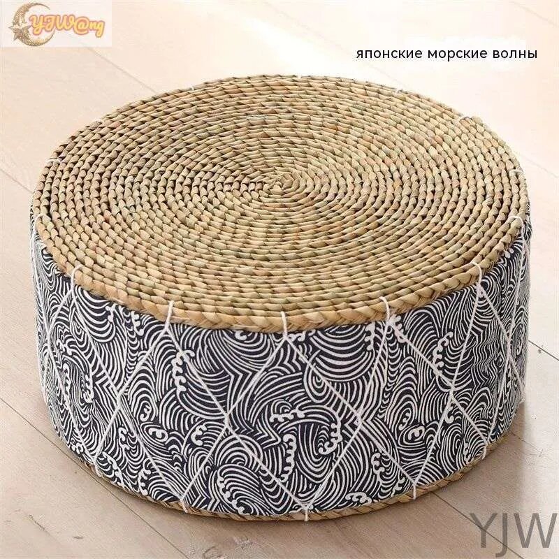 Пуф круглый, плетеный из рогоза (камыша) для гостиной 40х40х20 см