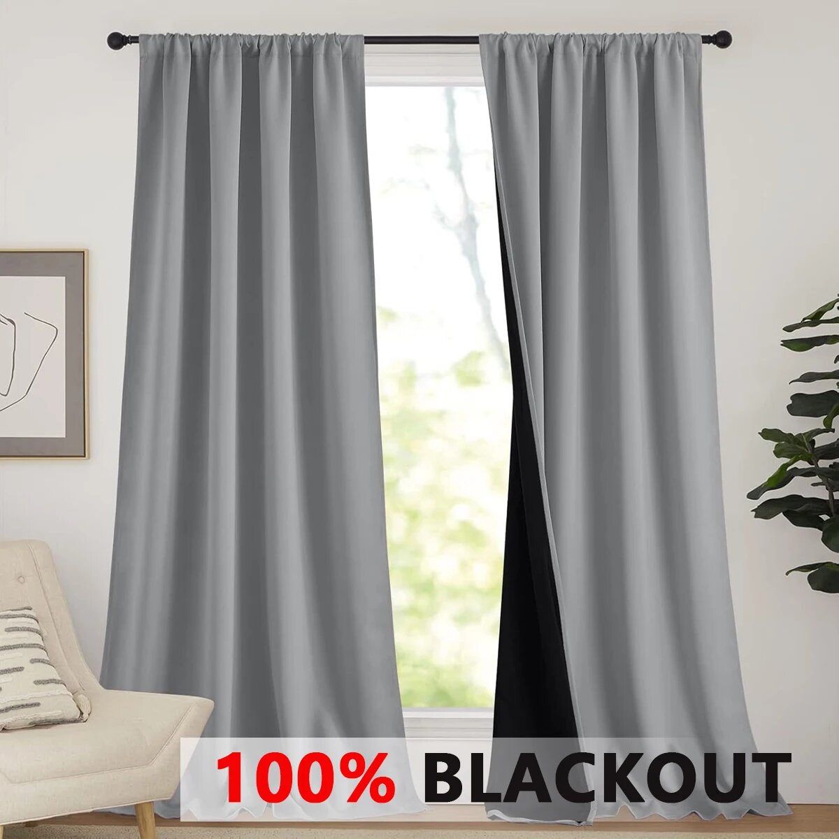 Черные шторы blackout 140x160 см, 1 шт.