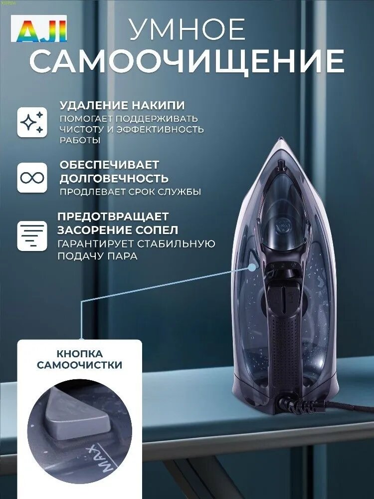 Паровой утюг для одежды с керамической подошвой, мощностью 2400 Вт, паровым ударом 220 г/мин, для дома — фото 1