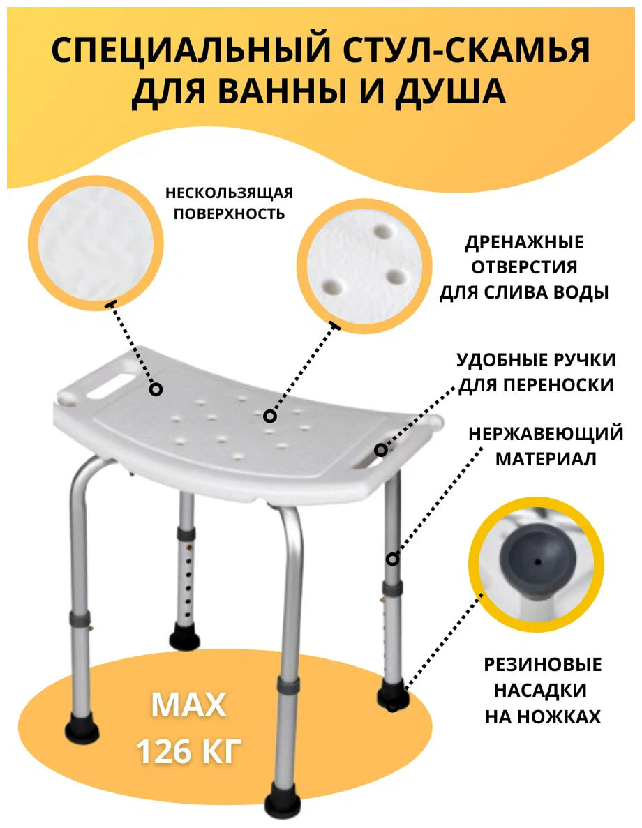 Сиденье TITAN, для ванны/душа, противоскользящее, регулируемое, максимальная нагрузка 130 кг