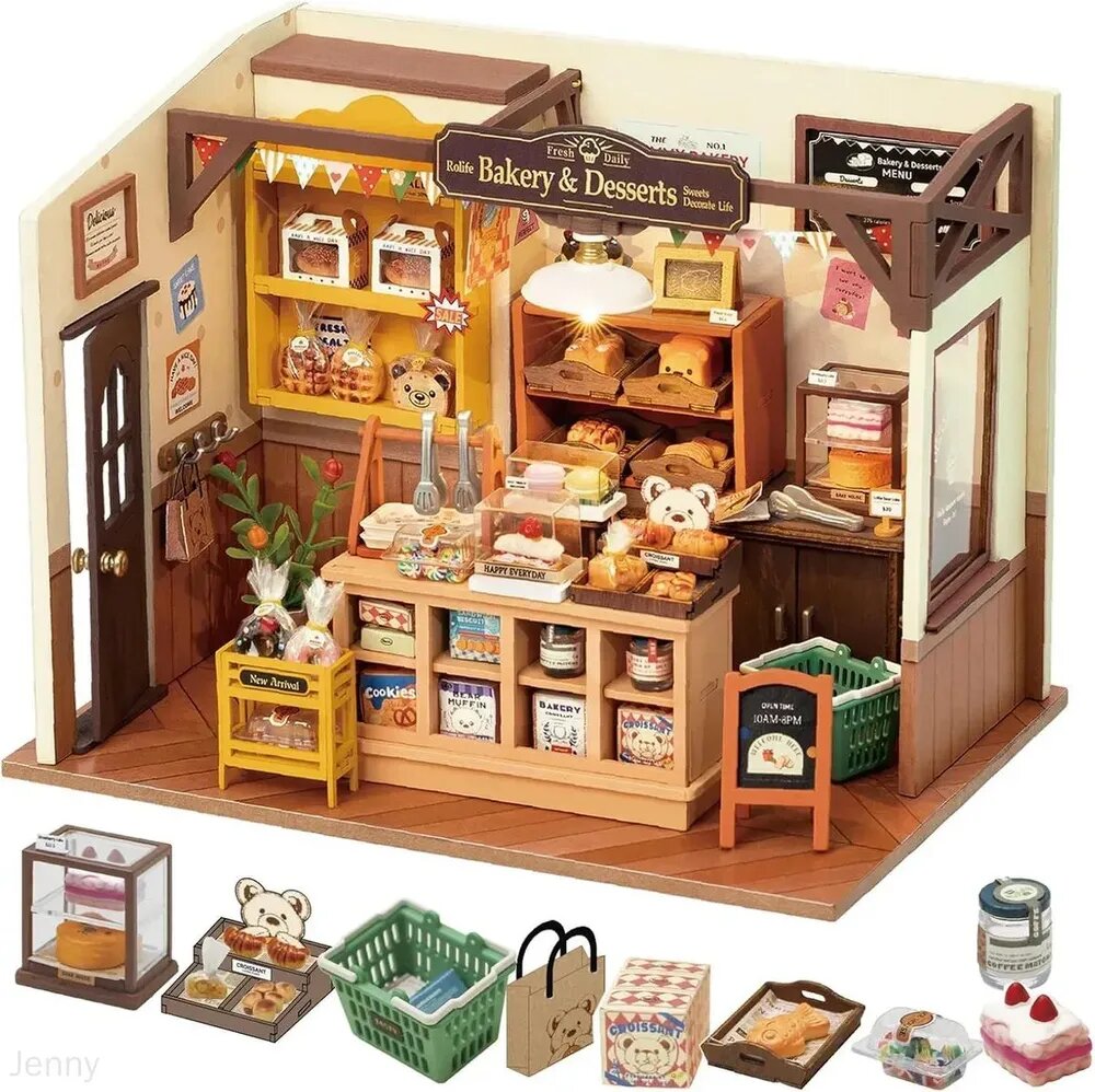 Румбокс Rolife Bakery & Desserts Дом 1/20 с подсветкой из дерева, смолы, пластика 215*149*157 мм