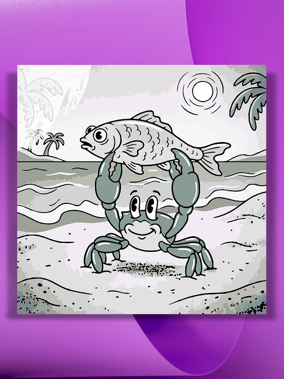 Картина по номерам на холсте Крабик несёт рыбу арт, 40 х 40 см