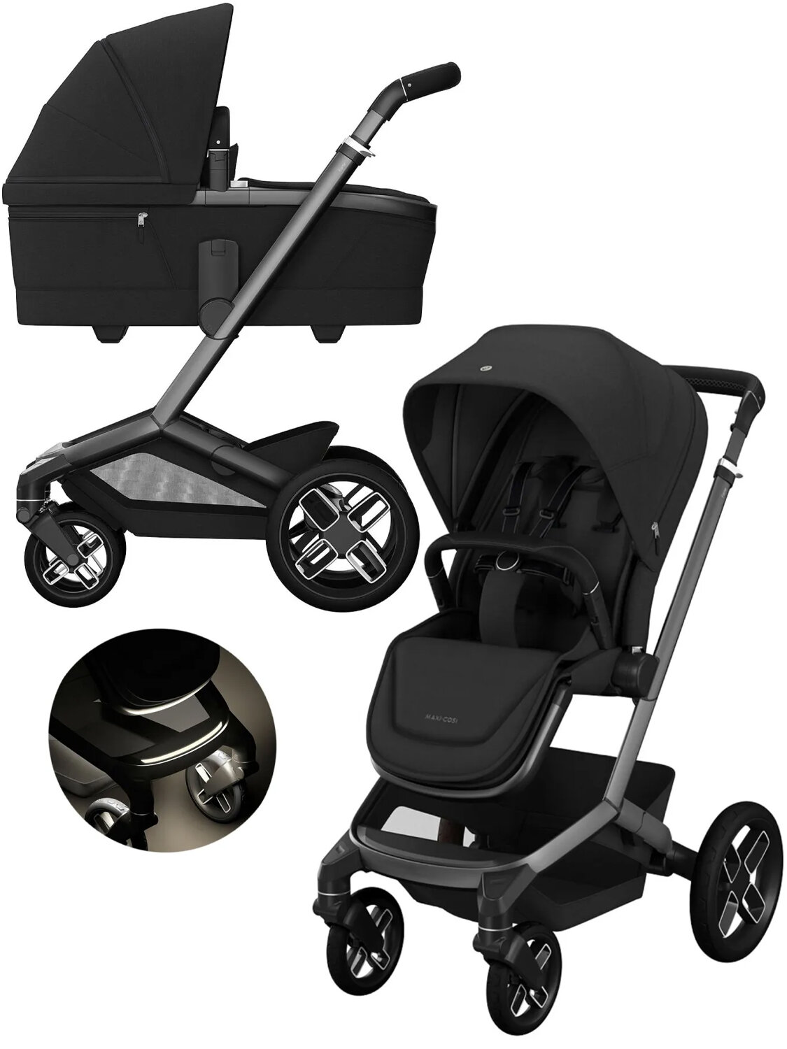 Коляска 2 в 1 Maxi-Cosi Fame Twillic Black (2 коробки), всесезонная, большие колеса, черный