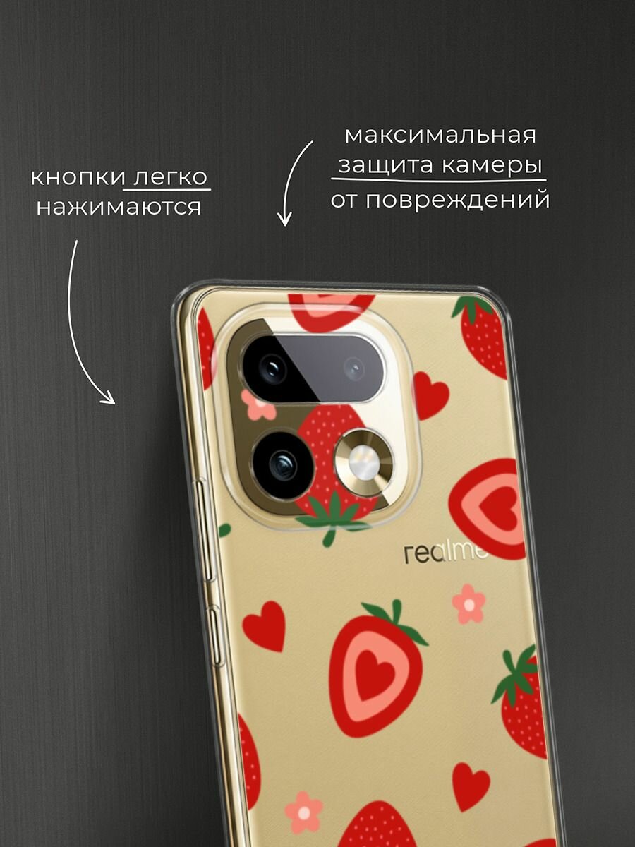 Чехол на Realme 16 Pro+ / Реалме 16 Про+ с принтом Heart strawberries 2, прозрачный — фото 1