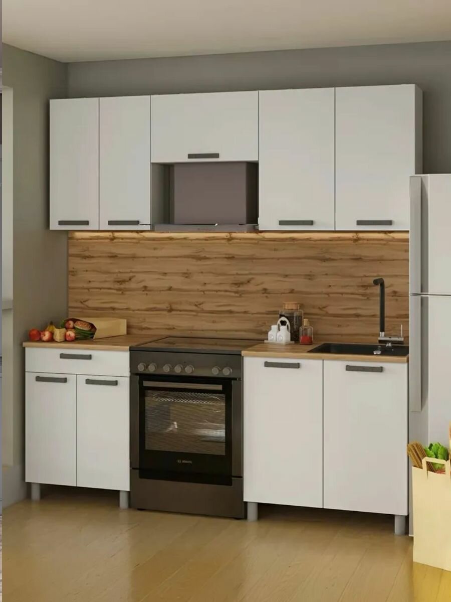 Кухонный гарнитур (кухня) без столешницы Осло 2.0м с окапом, МДФ/ЛДСП, Белый/ Карбон Фарфор, 2000х2160х430 тэкс